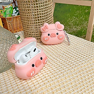 Cartoon Pink Butterfly Love Pig Silicone Earphone Case for AirPods Pro Case Wireless Headphone Protective Cover with Hook (for airpods pro)