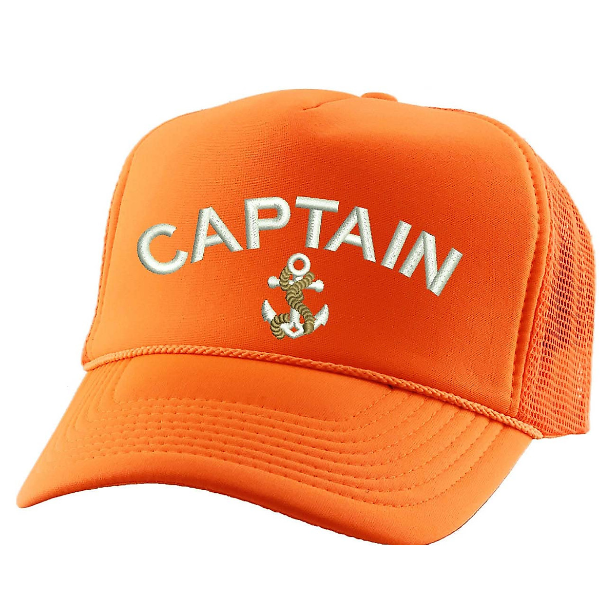 ALLNTRENDS Captain Embroidered Trucker Hat Adjustable Boat Embroidery Summer Beach Cap (Neon Orange)