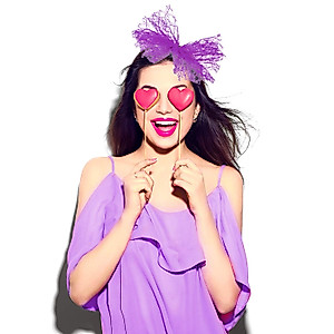 Blulu 80's Lace Headband Costume Accessories for 80s Theme Party, No Headache Neon Lace Bow Headband, Set of 4 (Fresh Color)