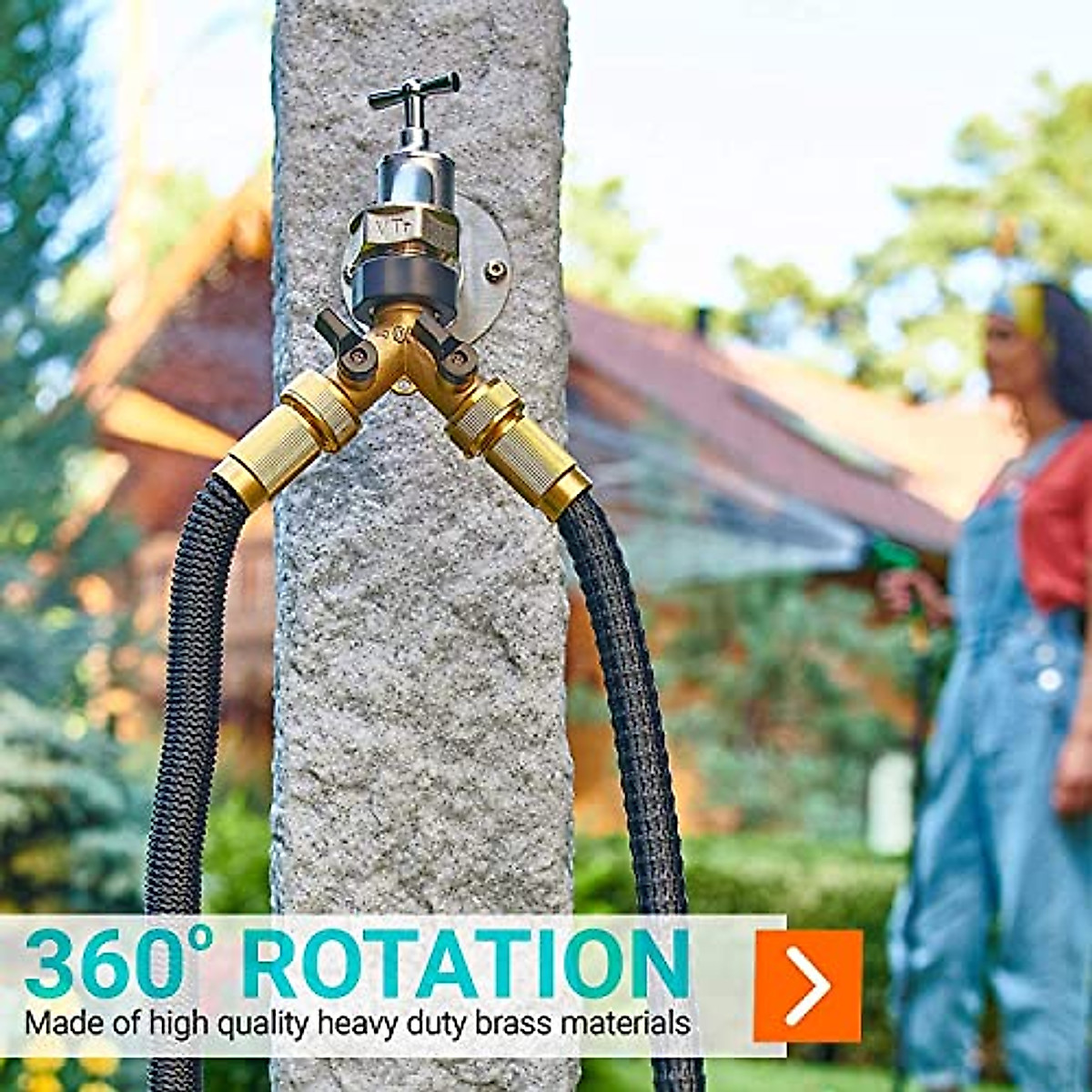 Hose Splitter 2 Way Heavy Duty - Garden Hose Splitter Brass - Water Hose Splitter with Comfortable Grip - Garden Y Hose Splitter 2 Way Metal Body for Outdoor and Indoor Use, Plus 3 Extra Washers