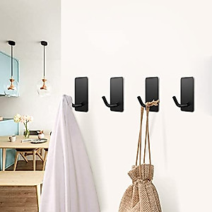 SouLips Adhesive Hooks, Self Adhesive Black Wall Mount Hanger for Key Robe Coat Towel, Heavy Duty Super Strong Stainless Steel Hooks for Kitchen Bathroom Toilet, No Drill No Screw, Waterproof, 6 Pack