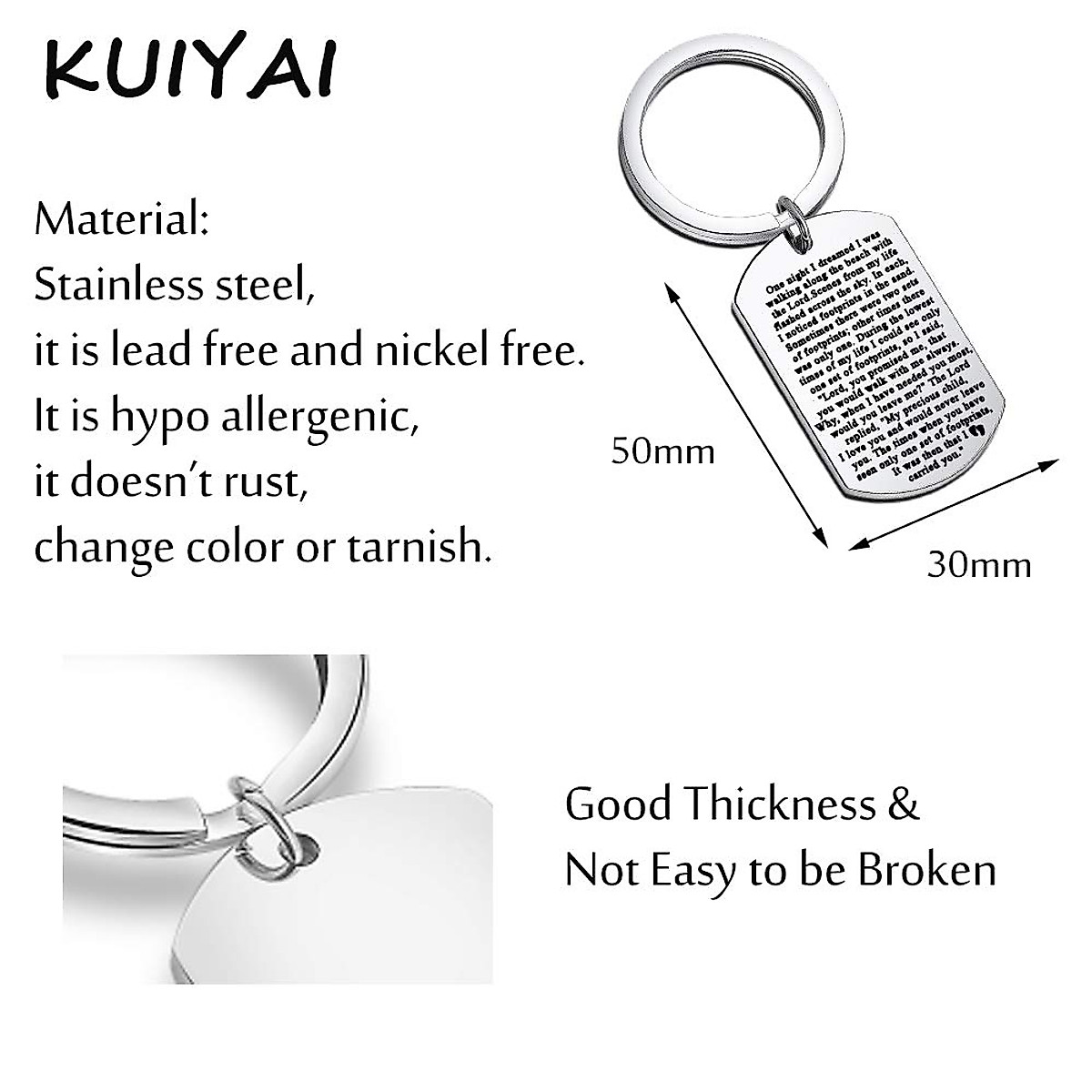 Footprints in The Sand Prayer Key Poems Quote Gift When You Saw Only One Set of Footprints It was Then That I Carried You Key (Dog tag Keychain)