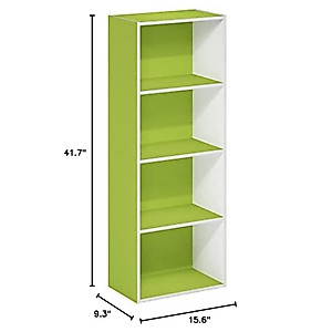Furinno Luder Bookcase / Book / Storage, 4-Tier, Green/White