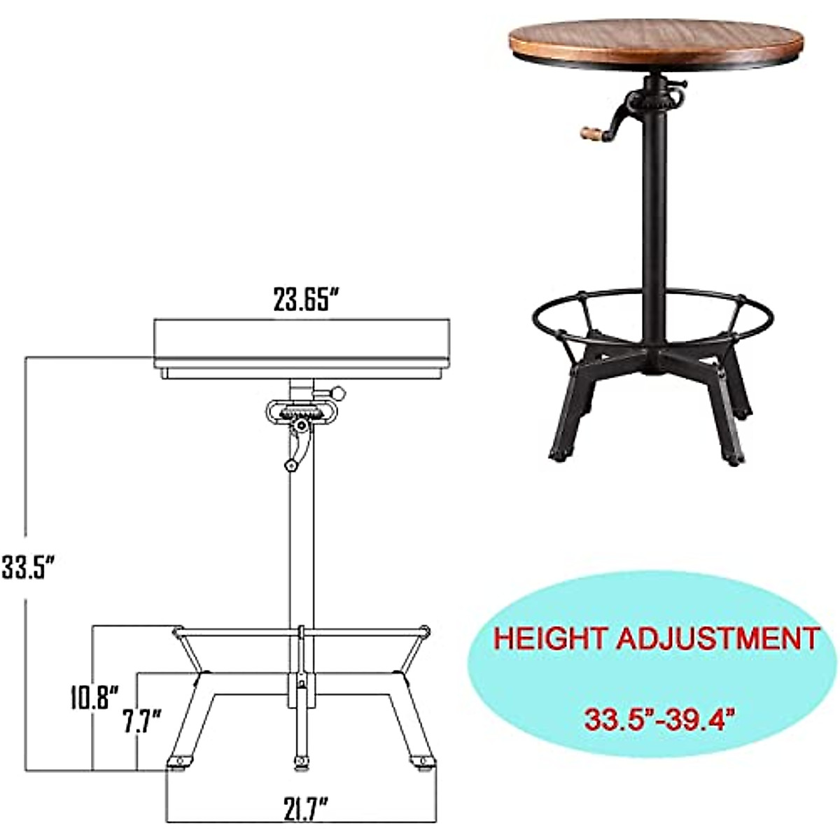 FUBIRUO 3 Piece Industrial Adjustable Bar Table Set, Kitchen Counter Height Dining Table with 2 Stools,Machinist Bar Table and Chairs Set, Bar Height Bistro Table and Swivel Pub Stools Pub Table Set
