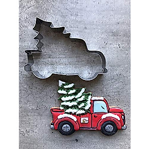 LILIAO Christmas Cookie Cutter Set, 4-pc, Pickup Truck with Christmas Tree, Christmas Tree, Light Bulb and Christmas Ornament Biscuit Fondant Cutters, Stainless Steel