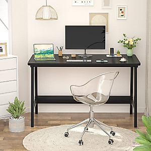Topfurny Computer Desk, 39 Inch Small Computer Desk Study Table for Small Spaces, Modern Simple Writing Desk with Round Desk Corner Edge for Home Office, School, Bedroom, Workstation,Black