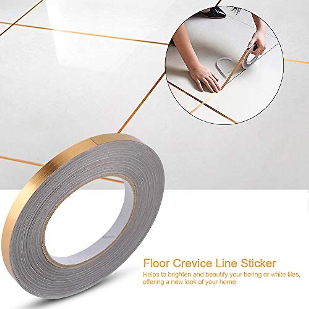 54.7Yard Ground Tile Foil, PVC Waterproof Self-Adhesive Floor Crevice Line Sticker, Ground Corner Decoration Home Decor Accessories(Gold 1cm/0.39in)