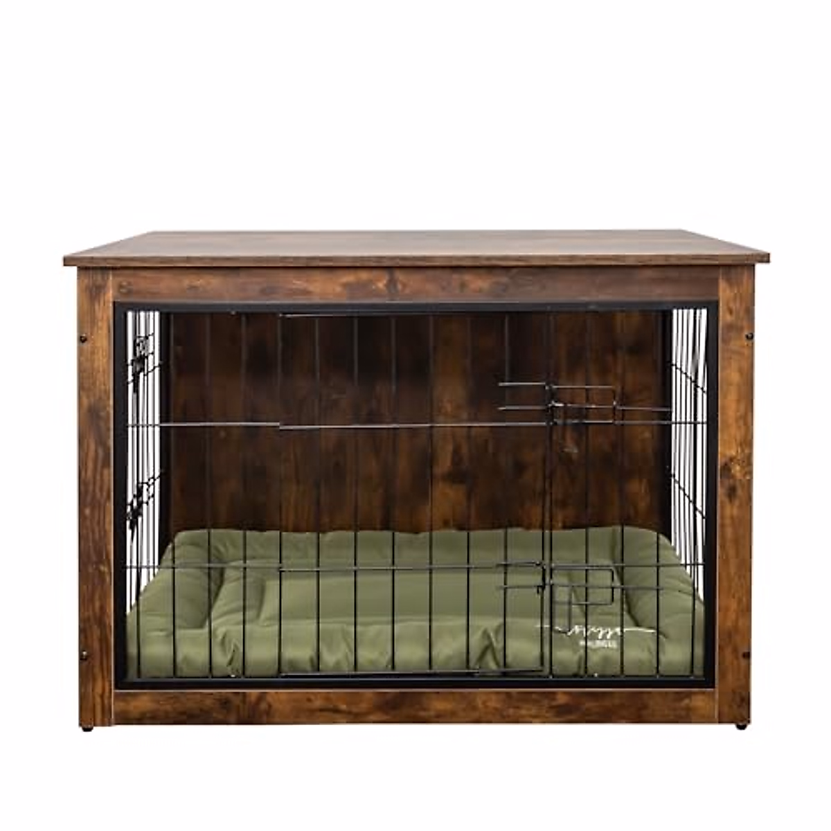 Ablissa Wooden Dog Crate with Waterproof Cushion, Modern Dog Crate Furniture Table, Indoor Dog Kennel with Double-Doors, Strong & Sturdy Dog House, Dog Cage for Small, Medium & Large Dogs