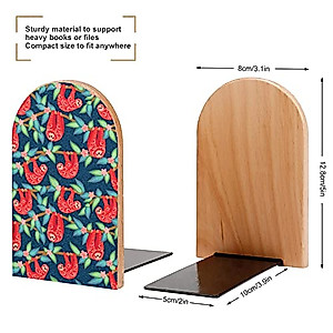 Cute Sloths on The Branches of Trees Wood Book Ends for Shelves Non-Skid Bookend Book Stand Book Holder Stopper for Home Office School