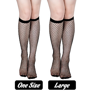 Geyoga 4 Pairs Women's Fishnet Knee High Stockings Lace Hollow out Women's Calf Socks Ankle Sheer Socks(Black,Delicate)