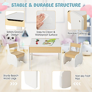 INFANS 3 in 1 Kids Table and Chair Set, Wood Multi Activity Table with Removable Tabletop Storage, Detachable Blackboard for Toddler Playing Drawing Arts Crafts,3 PCS Children Furniture