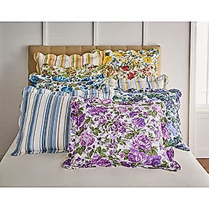 BrylaneHome Florence Quilted Oversized 100% Cotton Ultra Supreme Softness Bedspread - King, Lilac Stripe