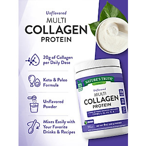 Nature's Truth Multi Collagen Powder | 9 oz | Type I, II, III, V, X | Hydrolyzed Collagen Peptide Protein Powder | Keto and Paleo Friendly | Unflavored | Gluten Free