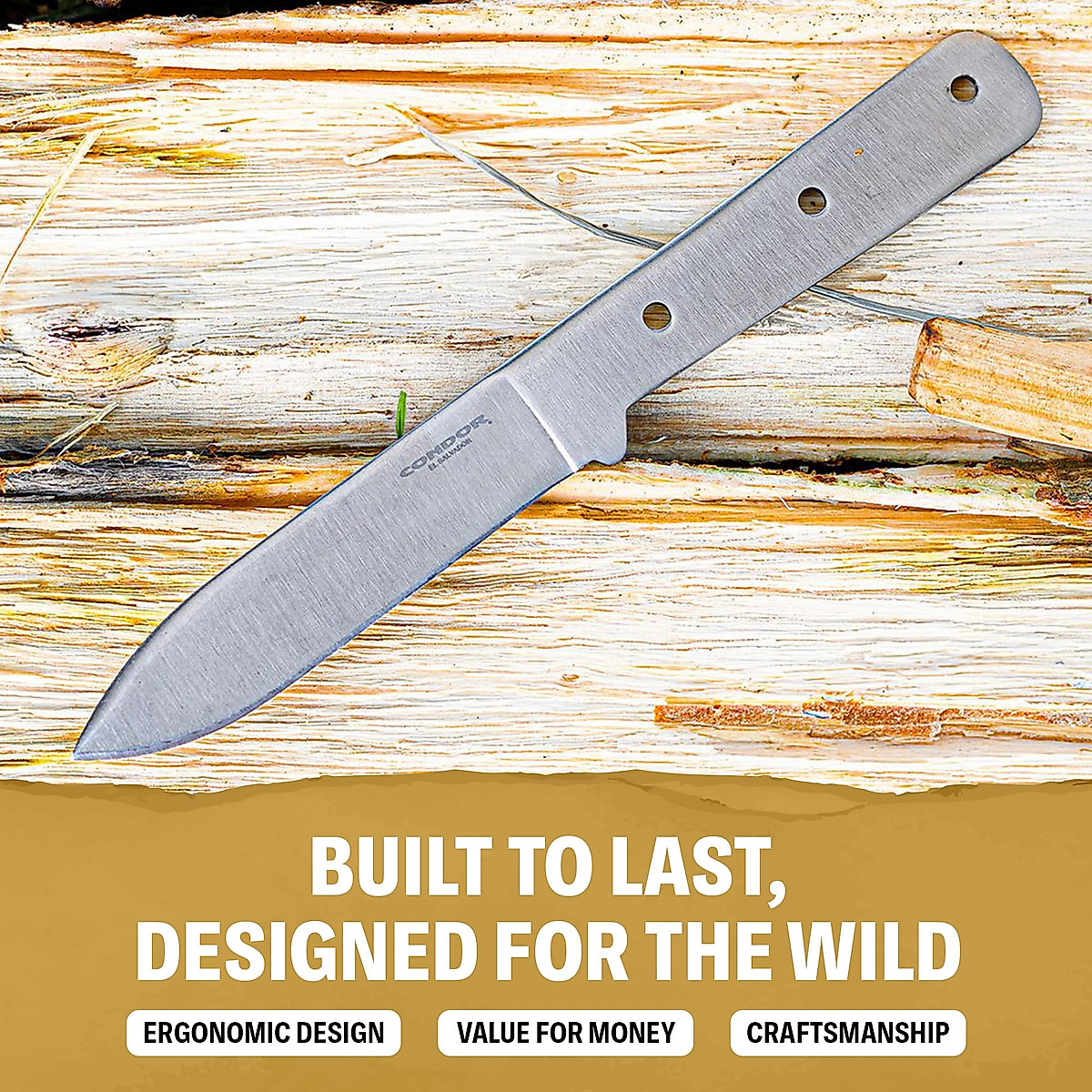 Condor Tool & Knife Kephart Blade Blank - 1075 High Carbon Steel Knife Blanks with a Polished Finish - Fixed Blade Knife Blanks for Knife Making - Product is Sold Without Sheath - 4.5 in Blade - 3.5oz