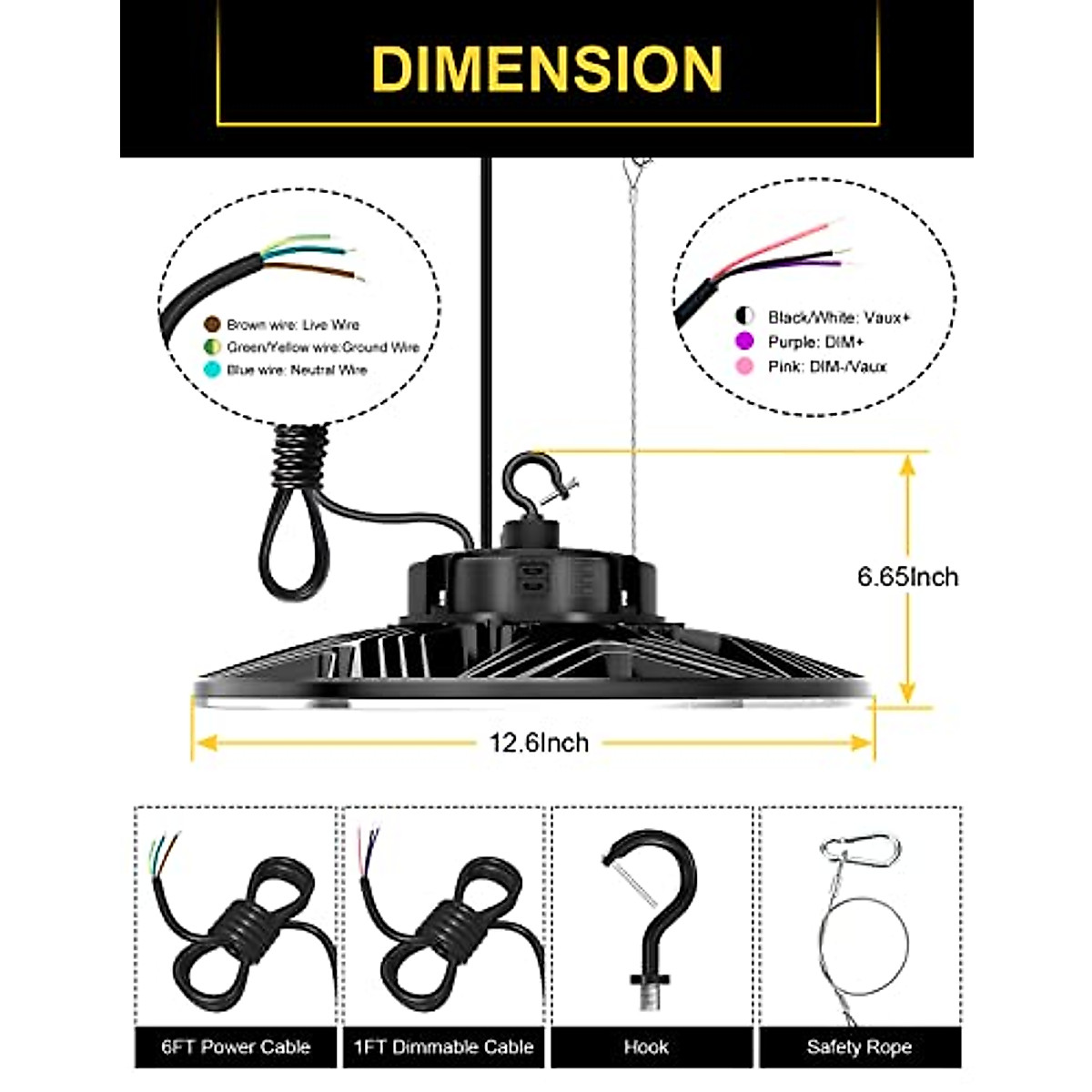 ORRGENA High Bay LED Light UFO High Bay LED Shop Lights, 80W/100W/150W Adjustable, 3000K/4000K/5000K Adjustable, Dimmable AC100-277V Low Bay Lighting for Gym Warehouse Factory Fixture