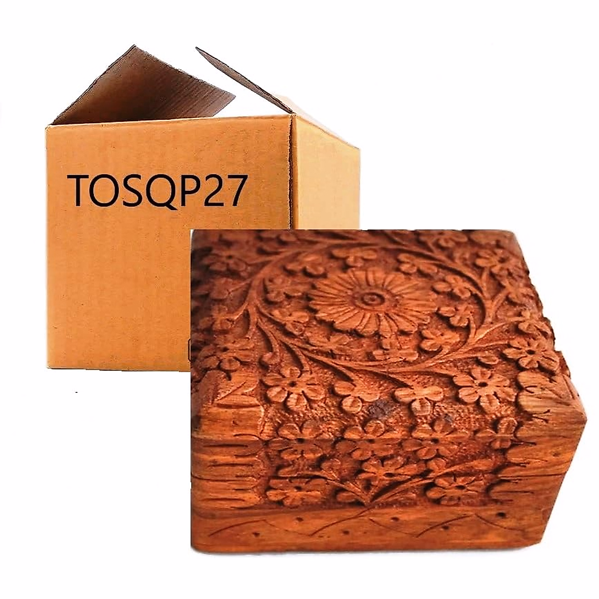 TOSQP27 Jewelry Box Gift for Women Men Girls Mom Mother Sister Father Gifts Novelty Unique Artisan Travel Portable Case Hand Carved Rosewood Jewel Organizer