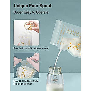 Mumgaroo Breastmilk Storage Bag Freezer, 8.5 OZ / 40 Pcs Milk Storage Bags Breastmilk with Double Zip Lock, Self Standing, Pre-Sterilized Breast Milk Storage Bags Freezer, Space Saving Flat Profile