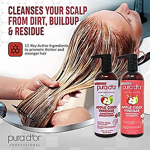 PURA D'OR Apple Cider Vinegar Thin2Thick Set (16oz x 2) ACV Shampoo & Conditioner, Clarifying, Detox - Biotin, Keratin, Caffeine, Castor Oil, Aloe - All Hair Types, Men & Women (Packaging may vary)