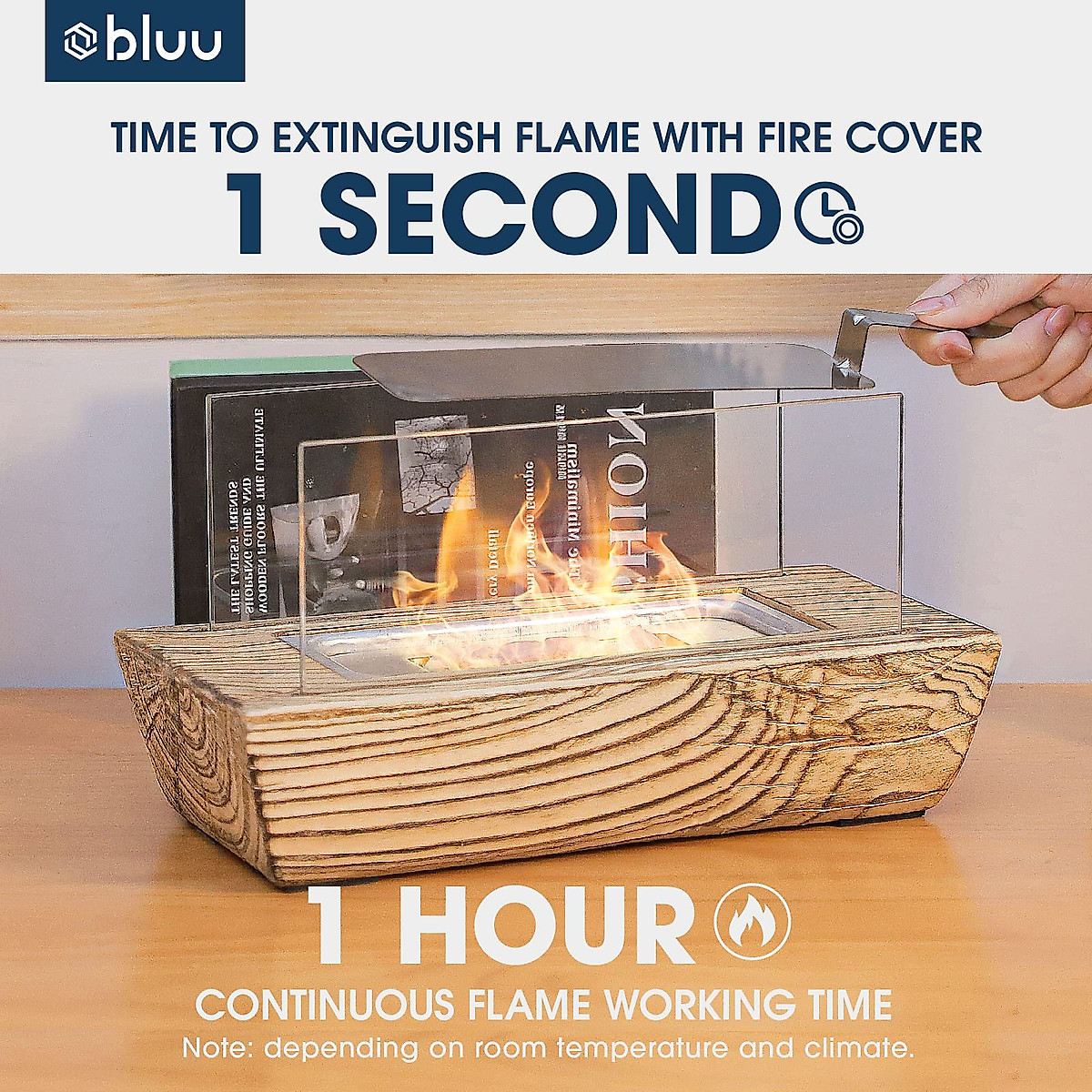 Bluu Easter Decorations for The Home Tabletop Fire Pit Portable Indoor Fireplace, Personal Mini Bio Ethanol Faux Wood Fire Bowl Heater for Outdoor Use