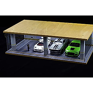 1/24 Scale Die-cast Car Garage Display Case with Clear Acrylic Cover and LED Lighting for 4 Parking Space (1:24-4 Parking 2A)
