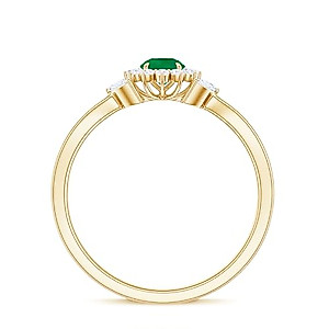 Rosec Jewels Natural Emerald Diamond Flower Ring for Women, AAA Quality, Certified Emerald Flower Engagement Ring, 14K Yellow Gold, Size:US 7.50