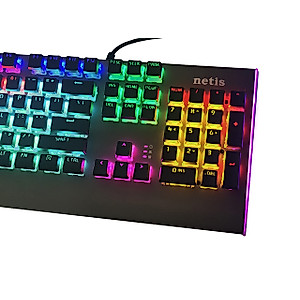 Netis K3101 Wired Mechanical Gaming Keyboard Rainbow Backlit Cherry MX Red Switches Equivalent with Multimedia Wheel for Gaming and Office PC Laptop Desktop Computers