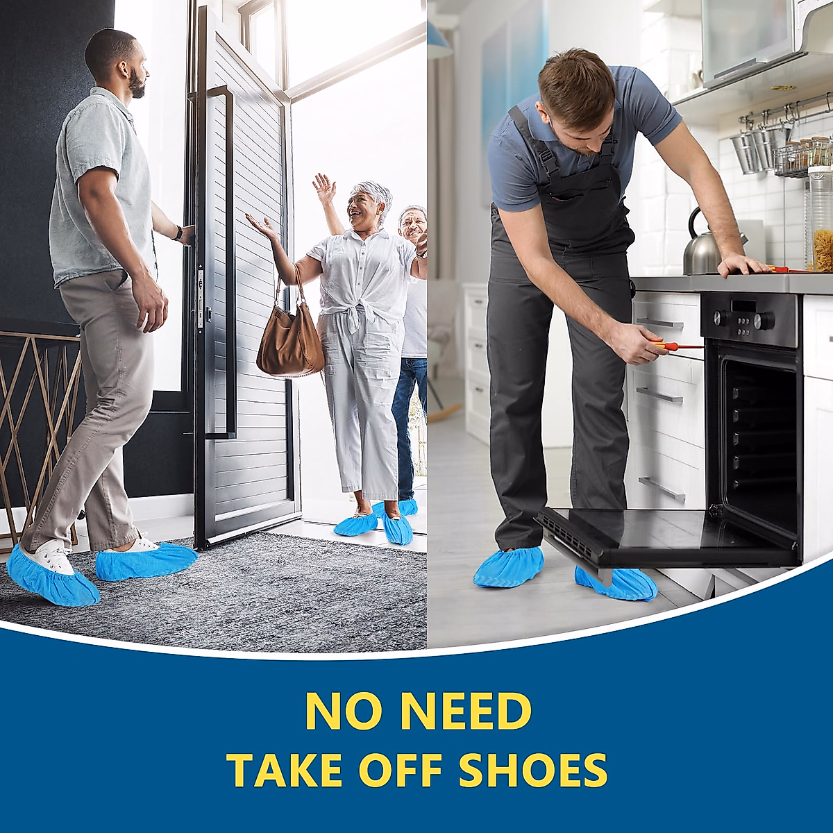 squish Shoe Covers Disposable Non Slip, Thick Extra Disposable Boot Covers Slip Proof Shoe Cover for Indoors Outdoors Recyclable Durable Protector Covers Fits Virtually Most Shoes 100 Pack(50 pairs)