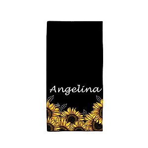 Custom Name Vintage Sunflowers Hand Towel Soft Absorbent Bath Towel Personalized Cute Love Fingertip Towel Quick Dry Kitchen Dish Towels for Bathroom Gym Spa Hotel Bar 30 x 15 Inch