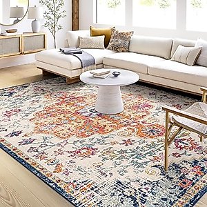 Livabliss Odelia Vintage Bohemian Area Rug,7'10" x 10'3",Orange/Navy