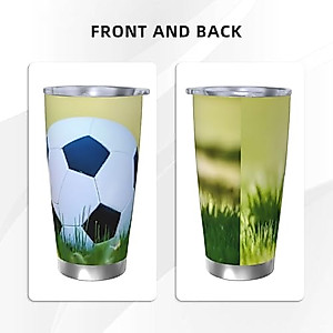 NHJKLWQSZ Football On Grass 20oz Stainless Steel Tumbler With Lid And Straw, Double Wall Vacuum Insulated Coffee Mug Travel Cups Leak-Proof Lid For Hot And Cold Drinks, Metal Straws And Brush