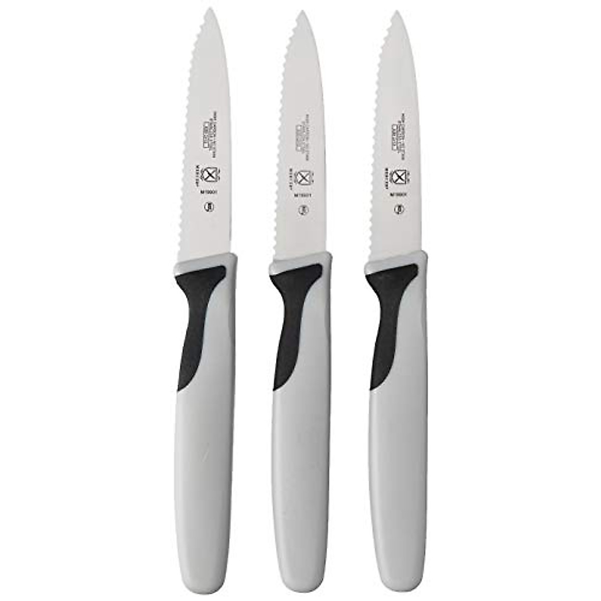 Mercer Culinary M19903 Millennia Black Handle, 3-Inch Slim Serrated Paring Knives (3-Pack), Paring Knife