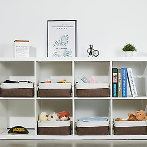 Bidtakay Collapsible Fabric Storage Baskets with Handles for Organizing [6 Pack] Canvas Small Storage Bins Shelf Baskets for Clothes Closet Rectangle Baskets 11.8 X 7.8 X 5 Inches(White&Earthy Brown)