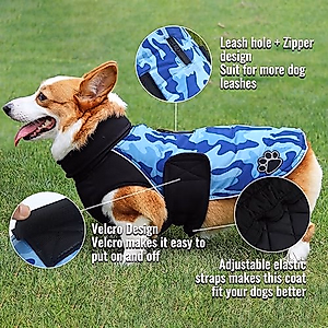 ALAGIRLS Reversible Dog Cold Weather Coat, Dog Winter Jacket Pet Apparel Outfit for Small Medium and Large Dogs, Warm Dog Winter Coat with Harness Hole, BlueCamo XXL