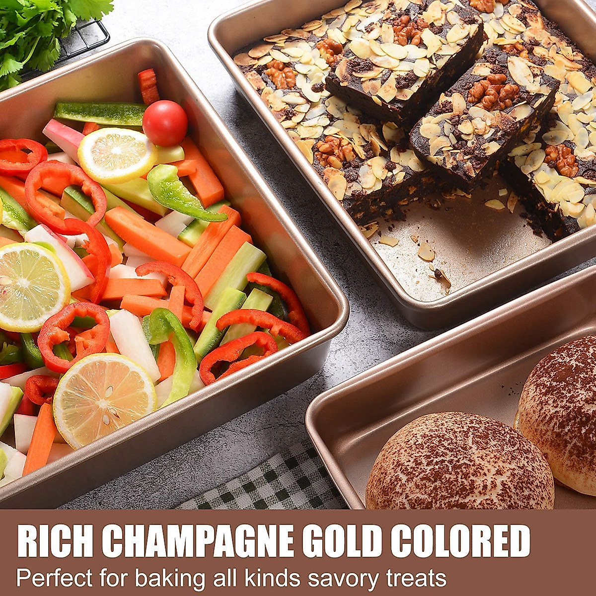 Joho Baking Sheet Pans Cookie Sheet, Deep Baking Pans Nonstick Net, Bakeware Rectangle Cake Pan for Oven,Gold