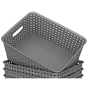 Weave Storage Organizer Baskets, Grey 6-Pack Plastic Woven Baskets, 10.1" x 7.55" x 4.1"