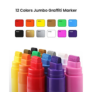 BIGTHUMB Jumbo Poster Markers Set: 12 Colors Large 15mm Wide Tip Permanent Ink Thick Acrylic Paint Pens for Rock Painting, Stone, Glass, Wood, Ceramic, Metal, Plastic, Fabric