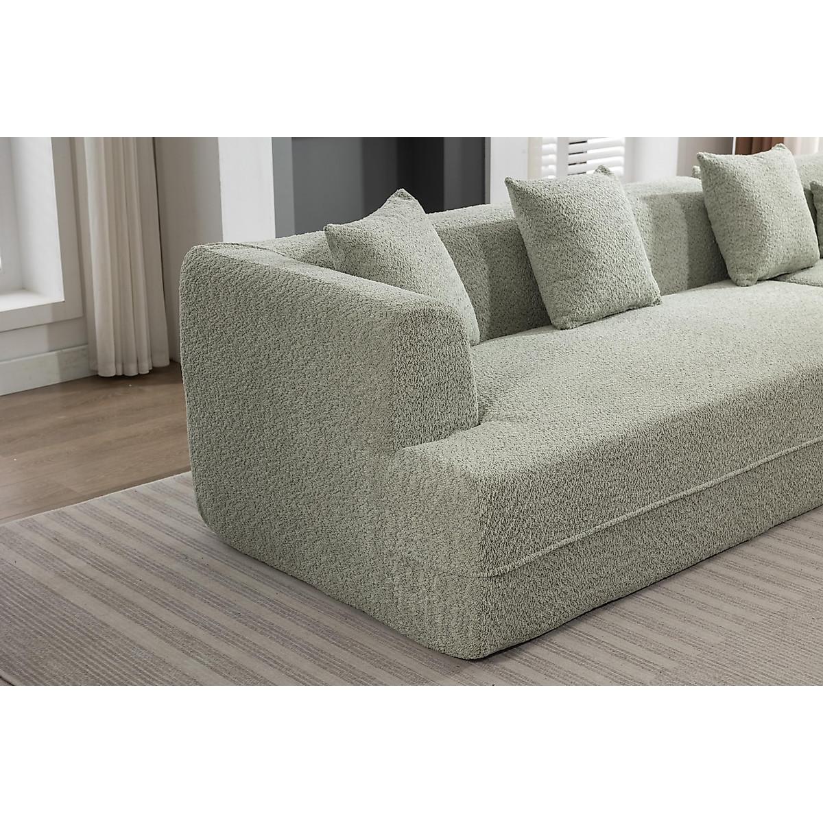 FREESNOOZE Modern Boucle Upholstered Sofa Set, 2 Piece Free Combination, Minimalist Style Modular Sectional Couch with Pillows for Living Room, Bedroom, Green