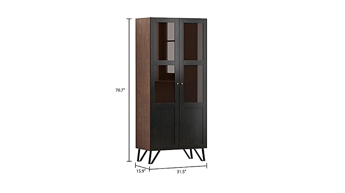 ECACAD 3-Tier Tall Bookcase with Glass Doors | Storage Cabinet
