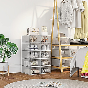 10 Pack Shoe Storage Boxes, Clear Plastic Stackable Shoe Organizer Bins, Drawer Type Front Opening Sneaker Shoe Holder Containers