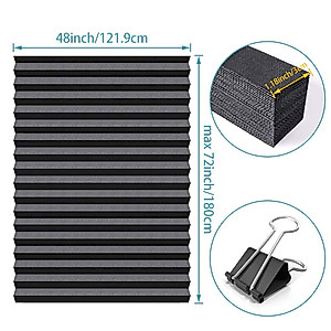 SEEYE Blackout Temporary Blinds Cordless Shades Fabric Pleated Fabric Shade Easy to Cut and Install, 48" W x 72" L - 1 Pack, Black, with 2 Clips