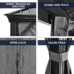 BACKYADOOR 10x12 Hardtop Gazebo, Hardtop Gazebo with Mosquito Netting and Curtains, Hard Top Metal Gazebo for Backyard, Deck, Poolside （Gray）