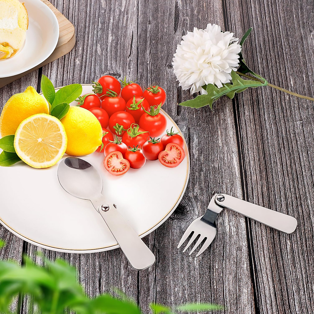 BOXOB 2pcs Folding Spoon & 2pcs Foldable Forks for Thermos Funtainer 10oz Food Jars, Portable Replacement Stainless Steel Spoons Forks for Travel Camping Picnic Outdoor Activities