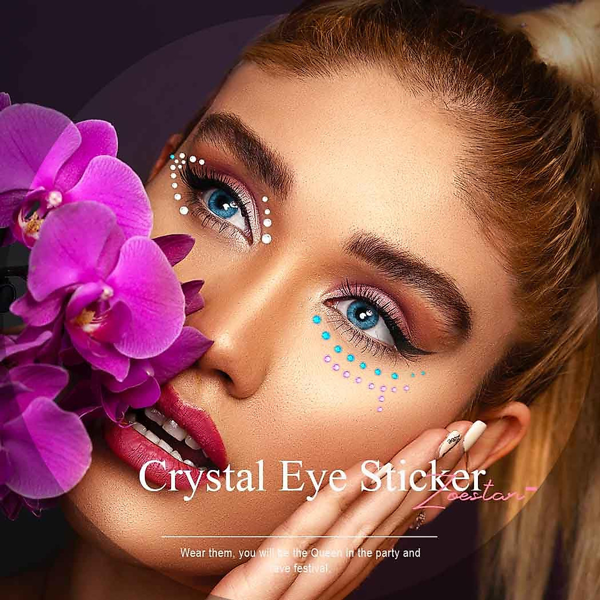 Zoestar Crystal Eye Jewels Sparkly Rhinestone Eye Makeup Jewelry Festival Rave Stickers for Women (Style 1)