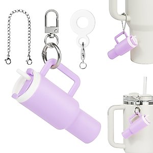 NBOOCUP Mini Cup Keychain for Stanley Cup, Straw Toppers Charm for Stanley 40 oz Tumbler, Straw Covers Charms with Adapter for Stanley Cup Accessories, Lip Balm Holder (Purple)