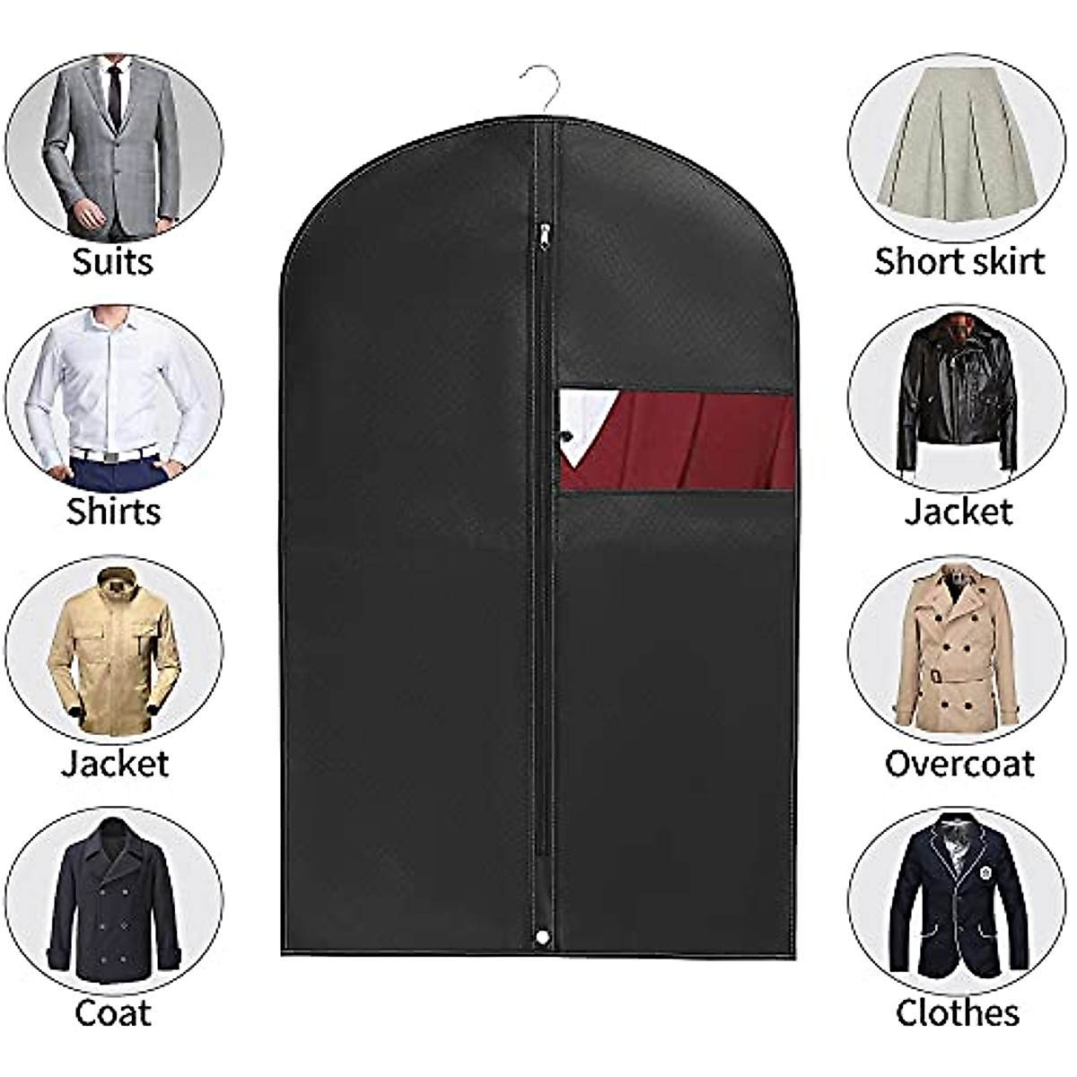 40‘’Garment Bags【3 Pack】Suit Bag for Storage Hanging Clothes Suitable for Storage of Dresses Suits Overcoats Garment Can Provide Neatness and Space-Saving for Your Wardrobe (Black, 40 × 24 Inch)