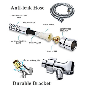 BOWGER Shower Head with Handheld High Pressure Multi-Function 7 modes, Built-in Power Wash to Clear Tub, Tile & Pets, 5” High Flow Hand Held Rain Showerhead with Extra Long Hose and Adjustable Bracket