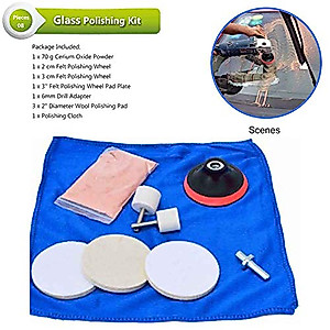 Tookie Car Glass Polishing Set, 9pcs/Set Car Cerium Oxide Powder Glass Polishing Set, Abrasive Discs Polish Pad Felt Polishing Wheel Scratch Removal Set for Windscreen and Glass(as Shown)