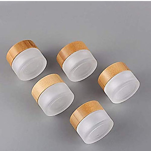 2 Pack 15ml 0.5oz Empty Refillable Round Frosted Glass Cream Jar Cosmetic Storage Container Pot Sample Jars Bottle with Natural Bamboo Lid and Inner Liners for Cream Lotion Lip Balm