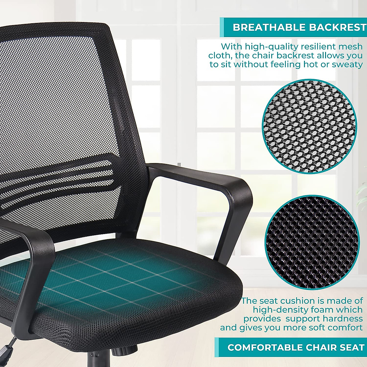 Office Chair, Mid Back Desk Chair, Ergonomic Home Office Desk Chairs, Mesh Computer Chair, Cute Swivel Rolling Task Chair with Lumbar Support and Armrests