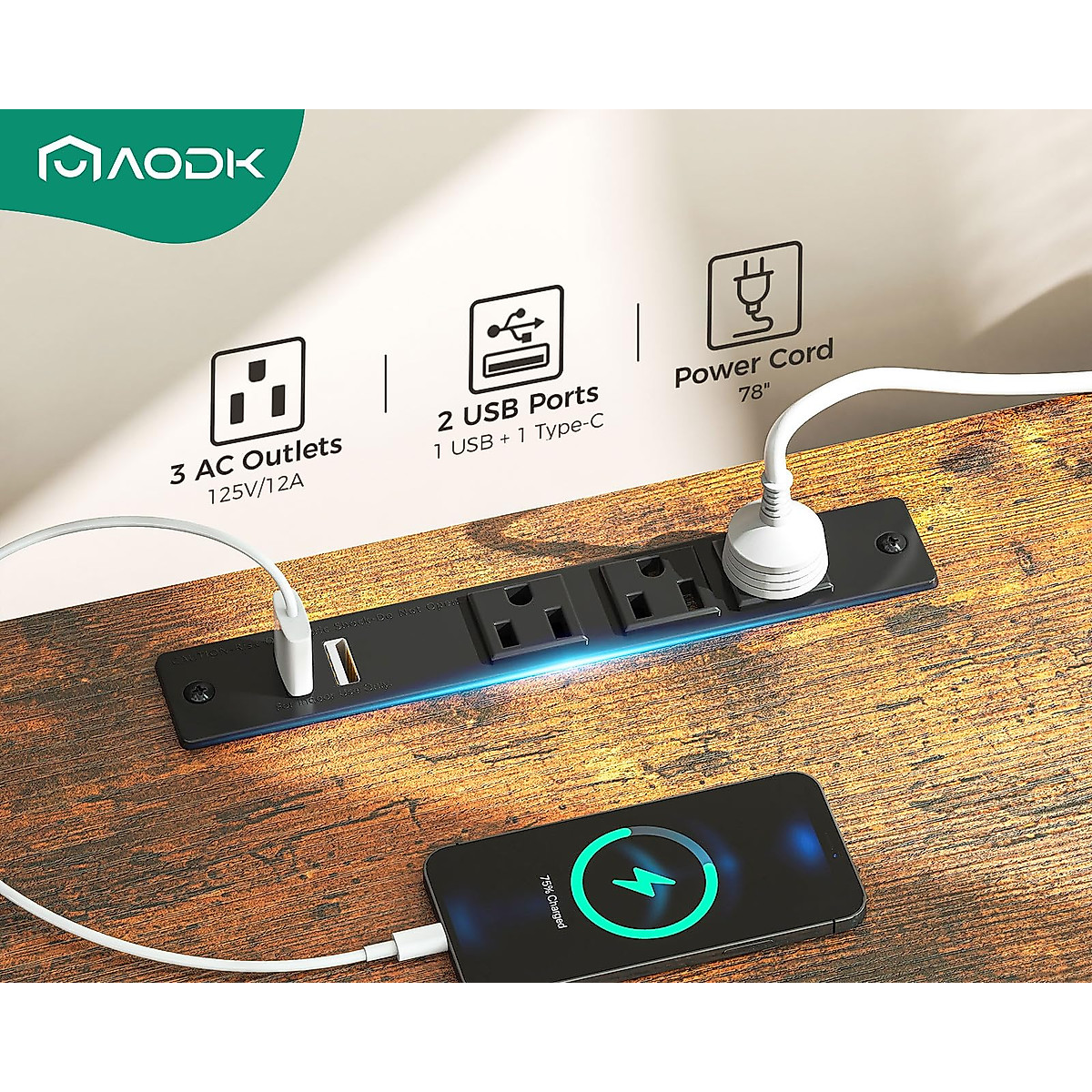 AODK Dresser with Charging Station, 52-Inch Long Dresser for Bedroom with 7 Large Fabric Drawers, Dresser TV Stand with Open Shelves for 55-Inch TV, Vintage